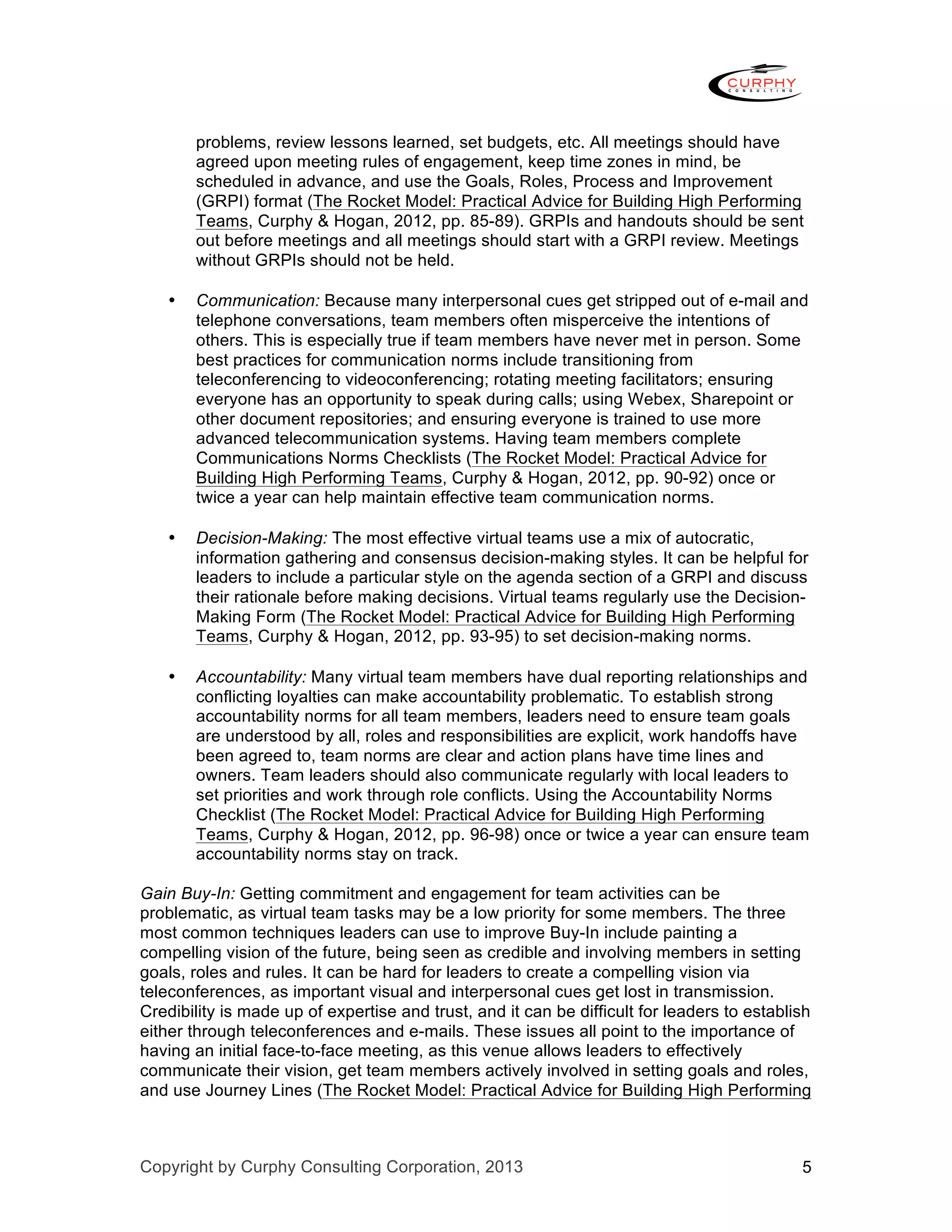 Applying the Rocket Model to Virtual Teams, Gordon Curphy, PhD | PDF