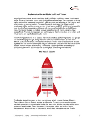 Applying the Rocket Model to Virtual Teams, Gordon Curphy, PhD | PDF