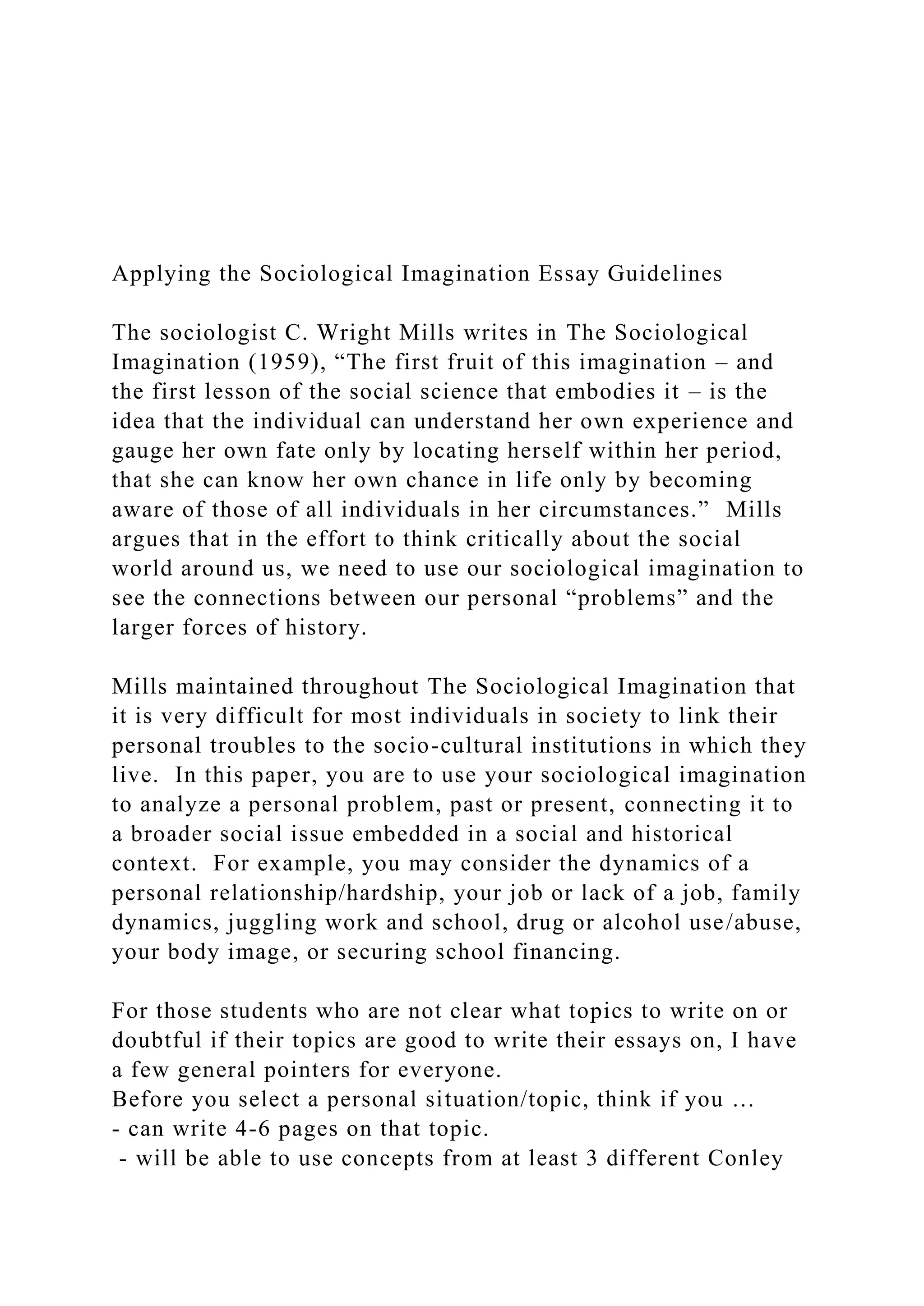 Applying the Sociological Imagination Essay GuidelinesTh.docx