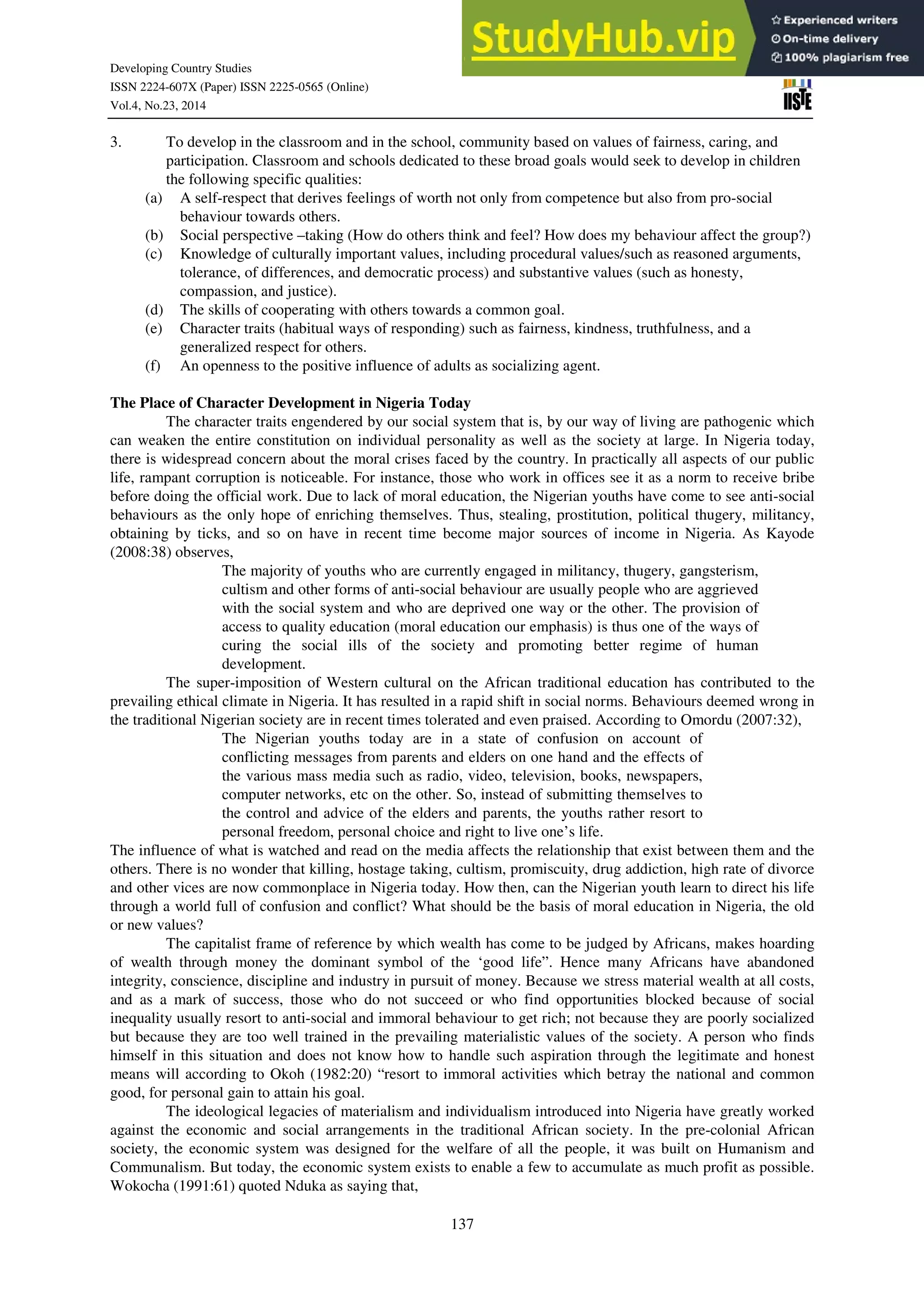 Applying The Traditional African Education Model For Character Development In Nigeria | PDF