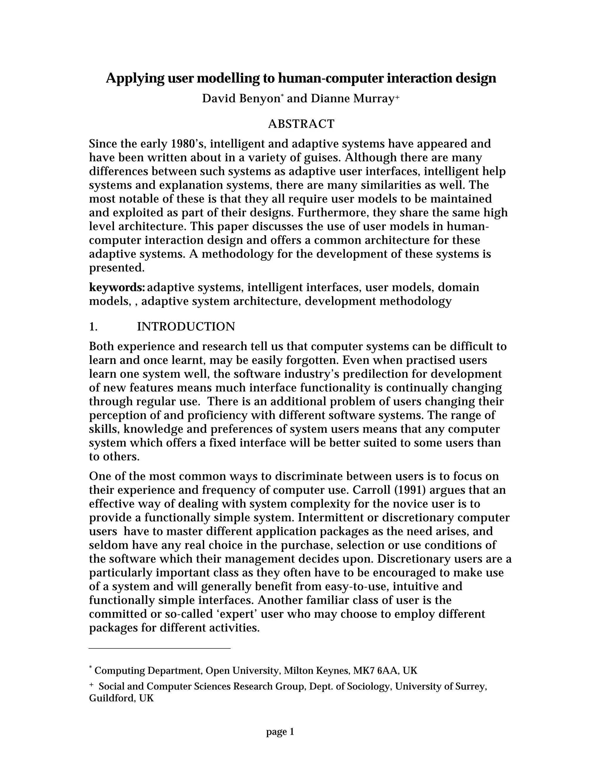 Applying User Modelling To Human Computer Interaction Design Pdf