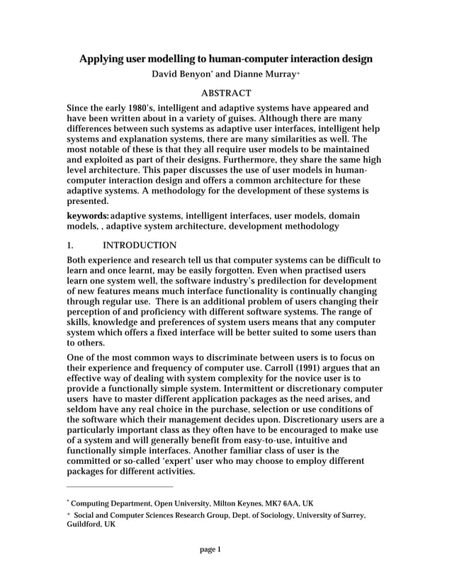 Applying user modelling to human computer interaction design | PDF
