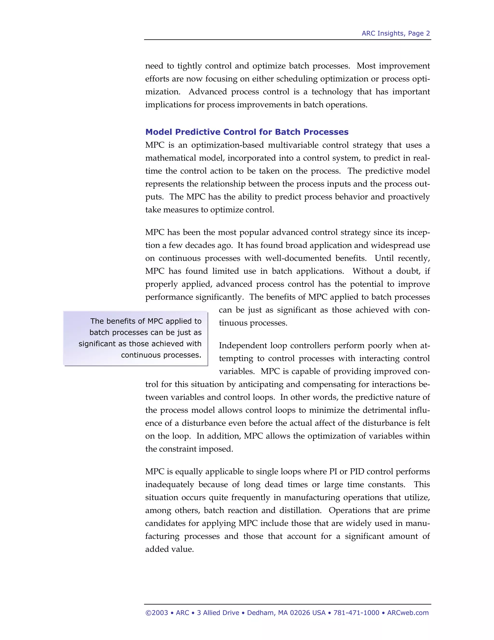 Apply Model Predictive Control To Reduce Batch Cycle Time And Increase Consistency Ppt