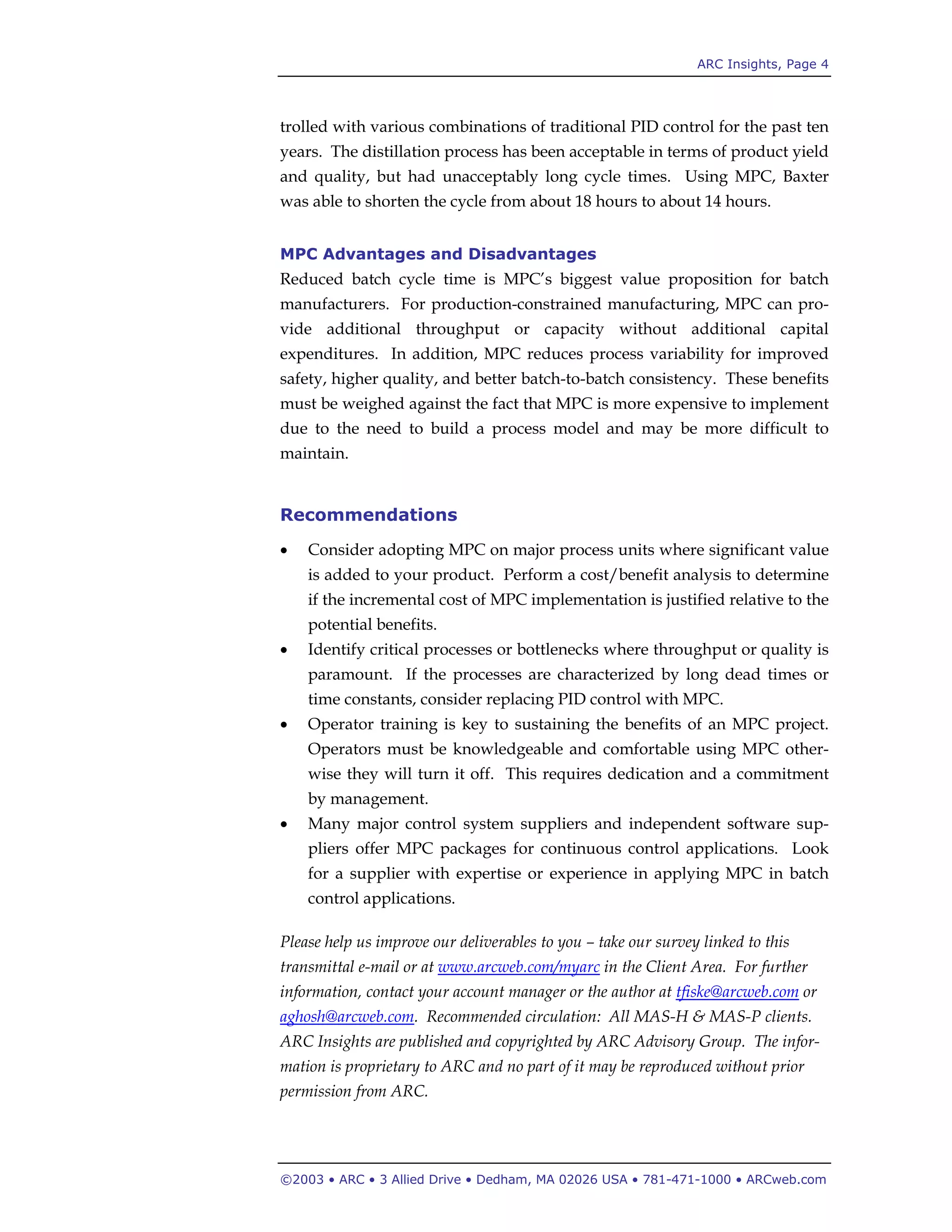 Apply Model Predictive Control To Reduce Batch Cycle Time And Increase Consistency Ppt