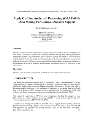 Apply on line analytical processing (olap)with data mining for clinical ...