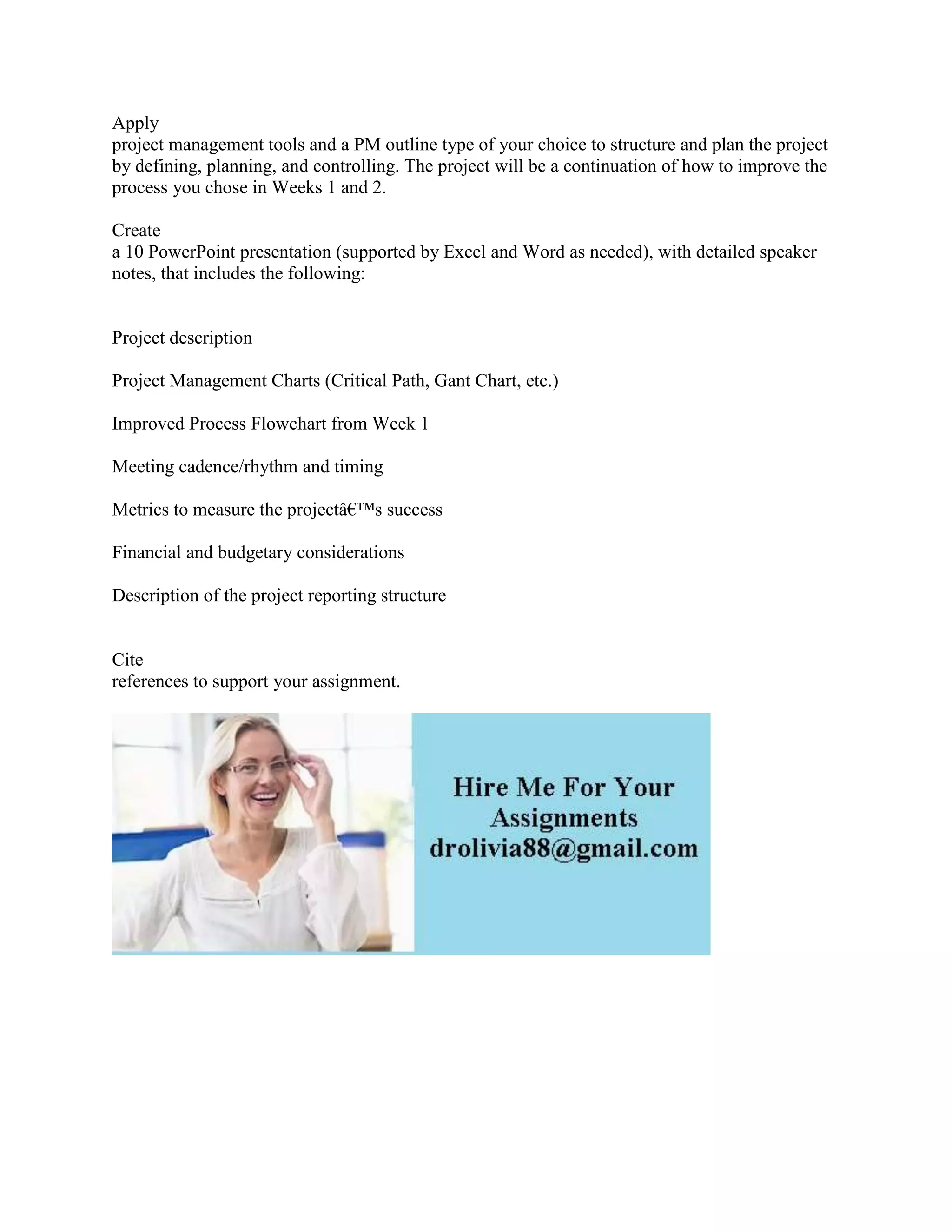 Apply project management tools and a PM outline type of your choice to.docx