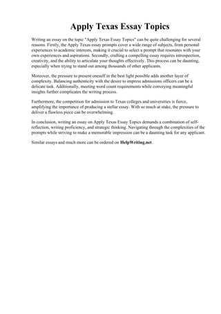 Apply Texas Essay Topics | PDF