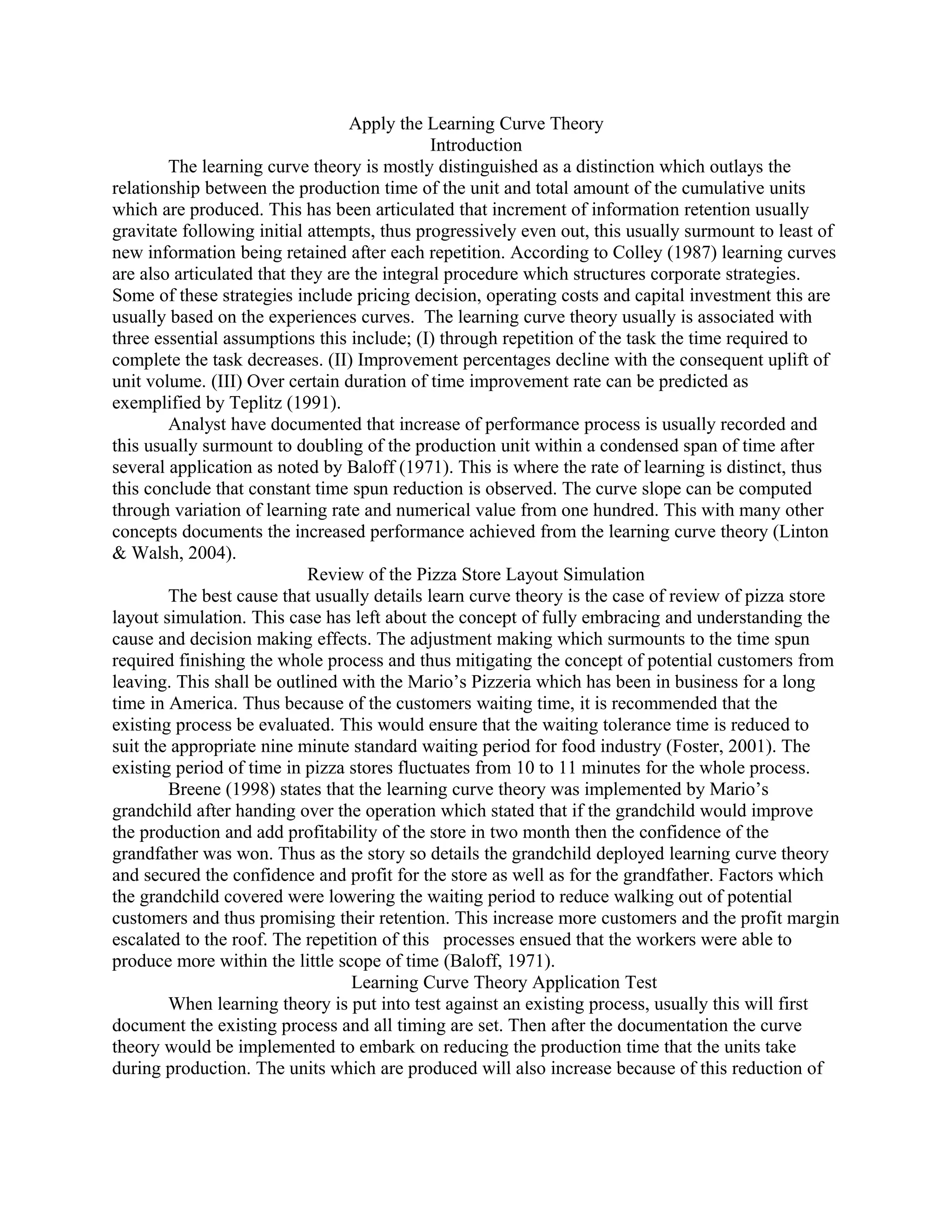 Apply the learning curve theory | DOC