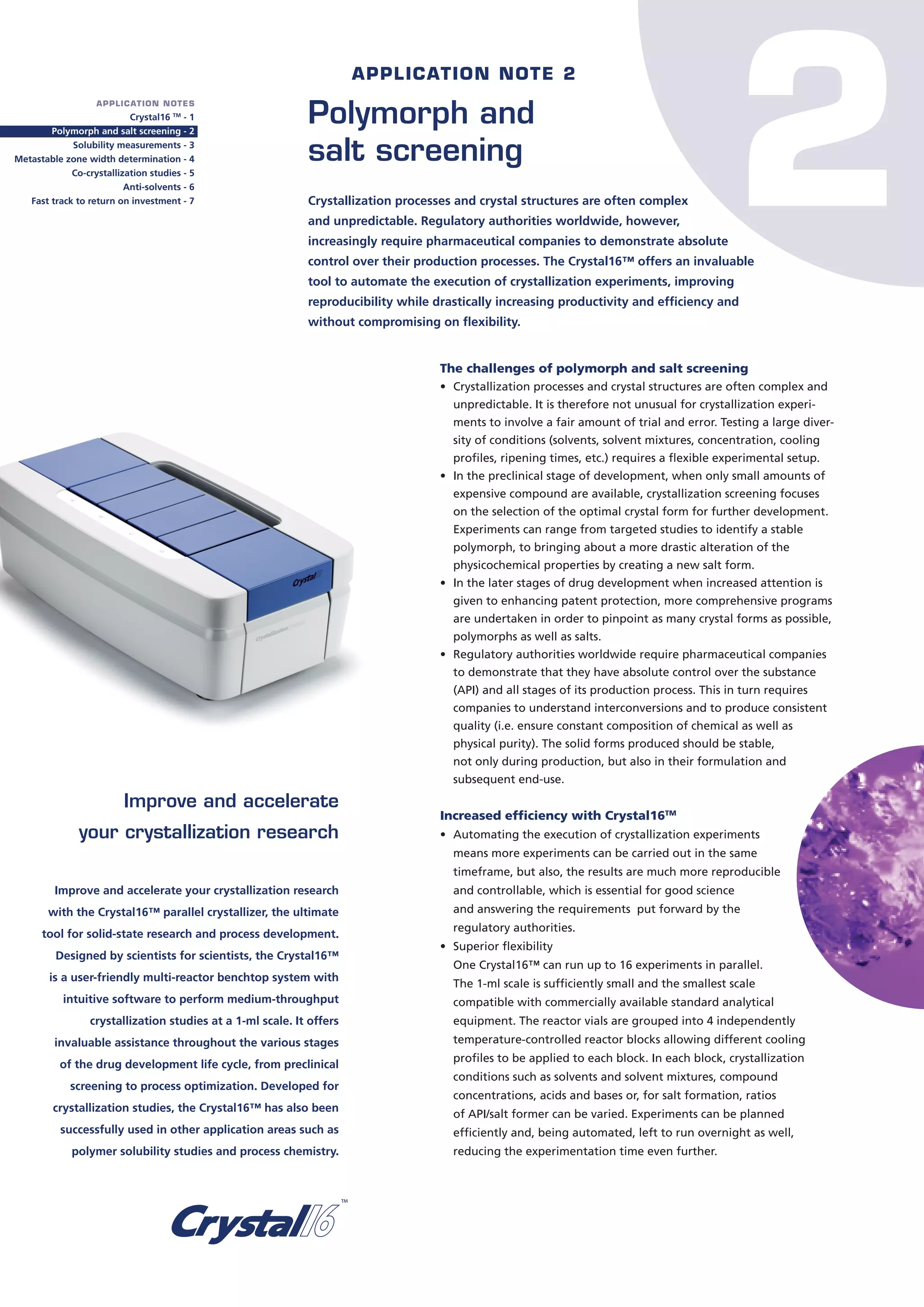 Application Note: Crystal16 and Polymorph and Salt Screening | PDF