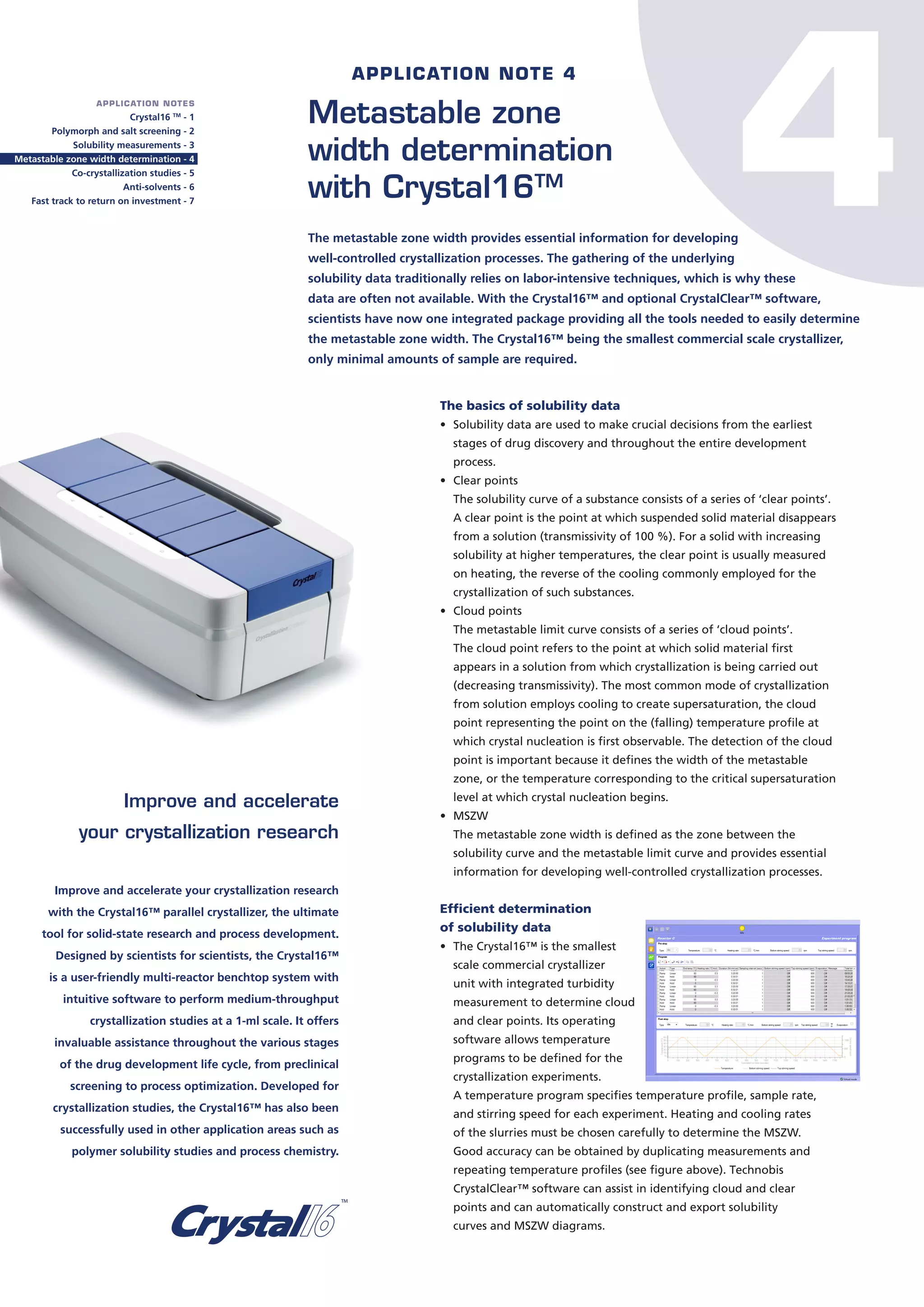 Application Note: Crystal16 and Metastable Zone Width Determination | PDF