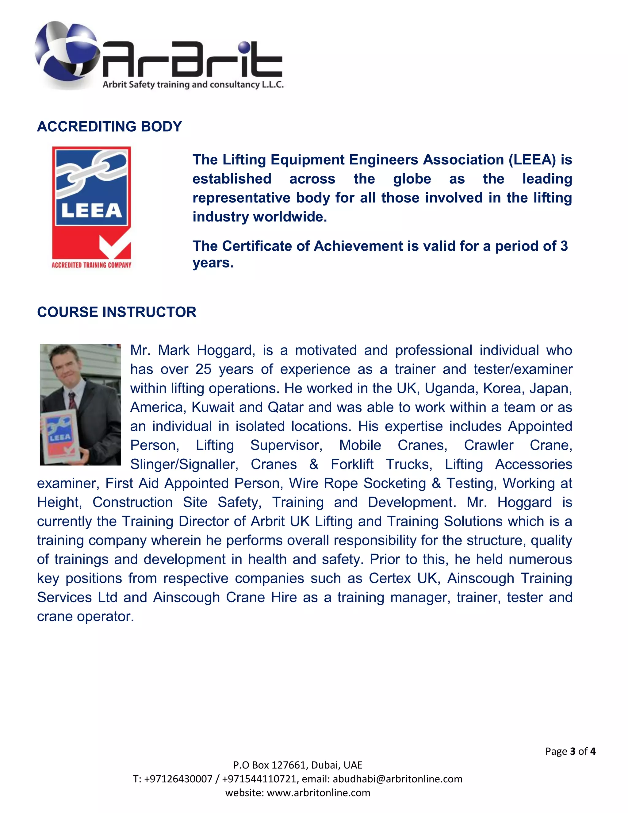 LEEA Appointed Person in lifting Operations accreditation training | PDF