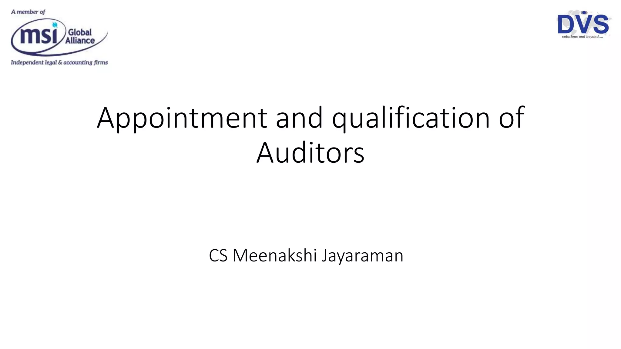 Appointment and qualification of auditors | PPTX