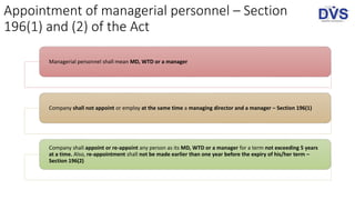 Appointment and qualification of managerial personnel or key managerial ...