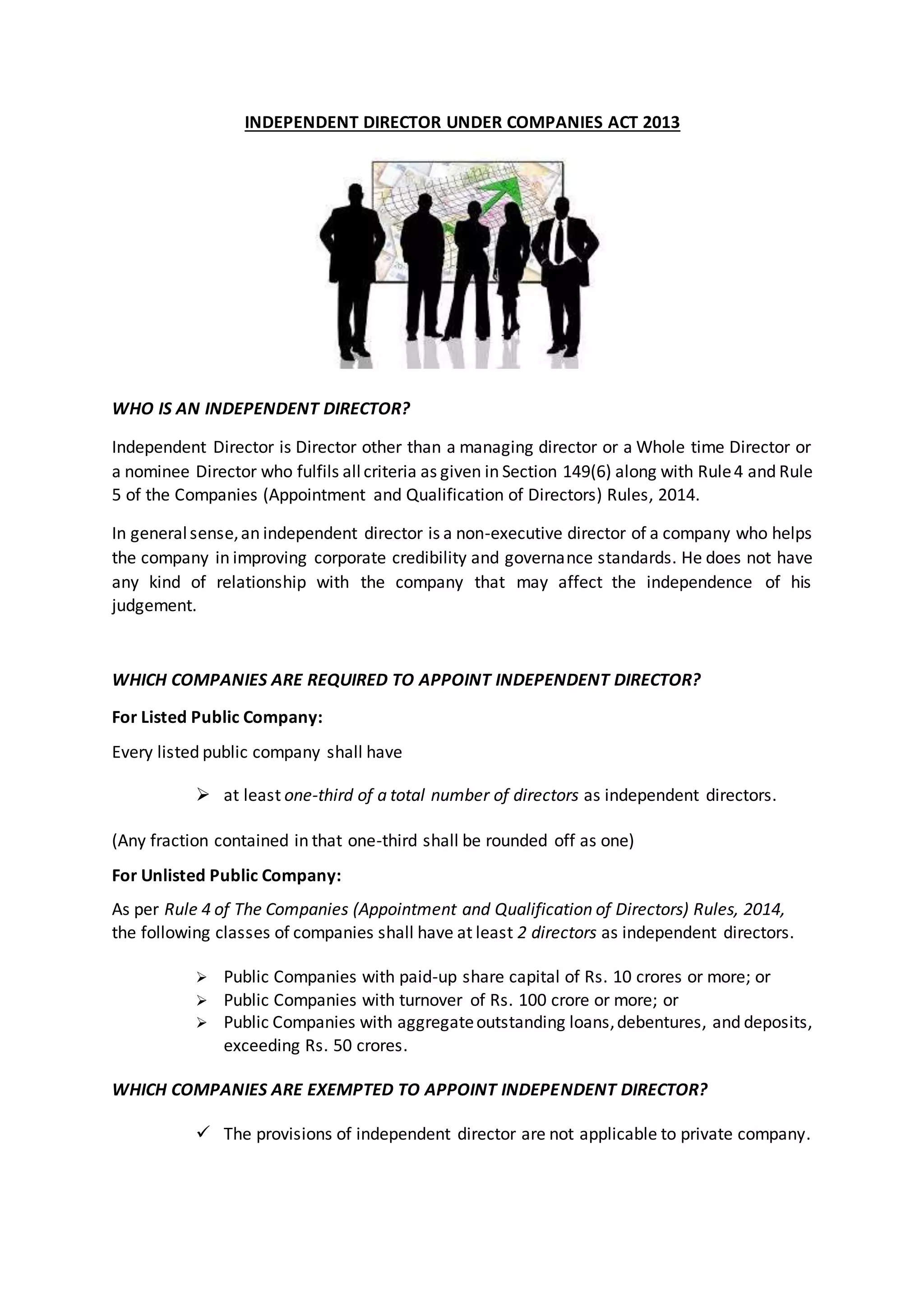 INDEPENDENT DIRECTOR UNDER COMPANIES ACT 2013 | PDF