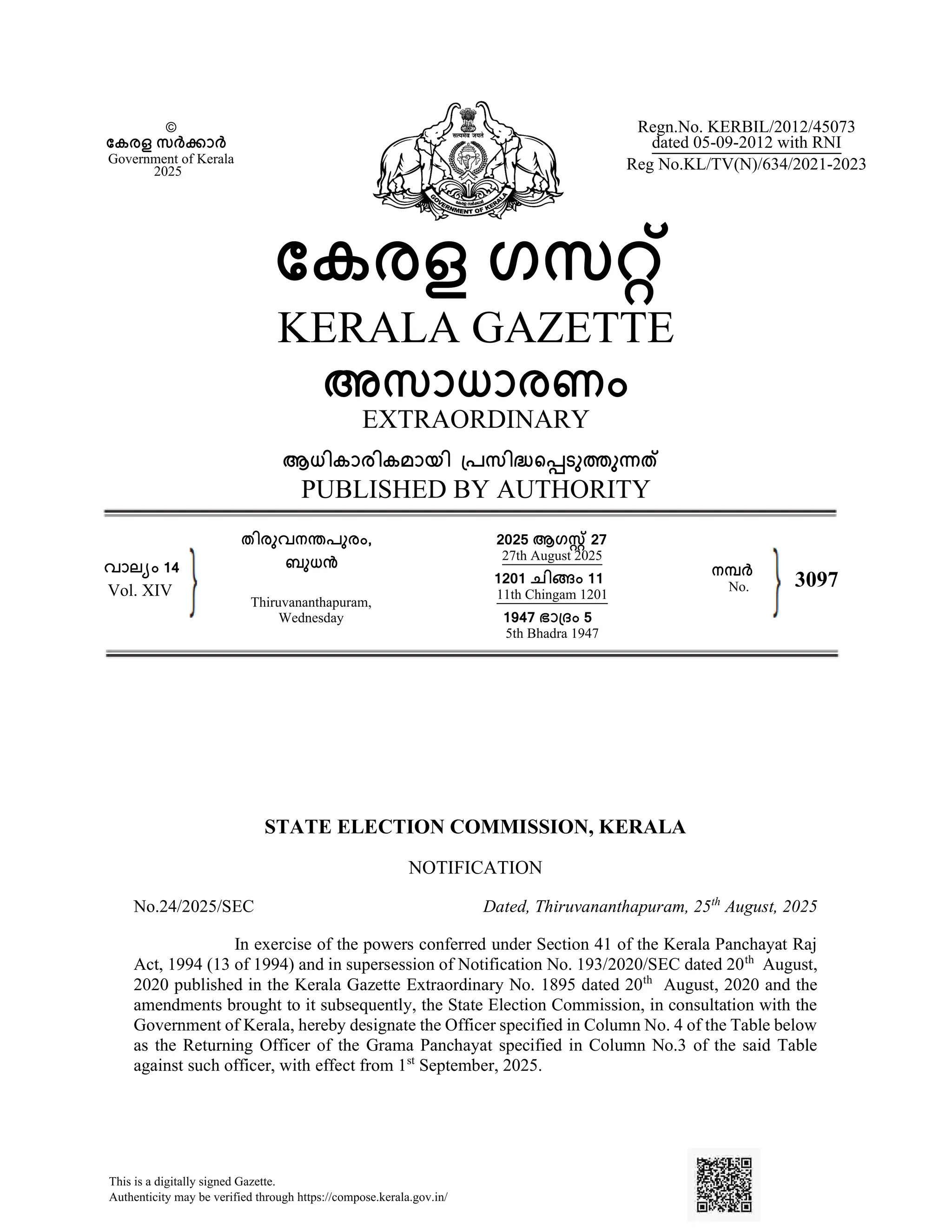 Election to LSGD Kerala 2025 - Appointment of Returning officers for ...