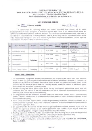 Appointment Order Senior Resident Physician for VIMSAR | PDF