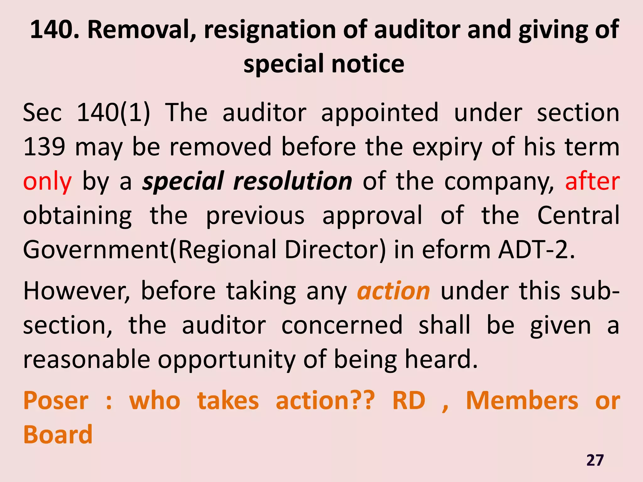 Appointment, Removal Resignation of auditors | PPTX