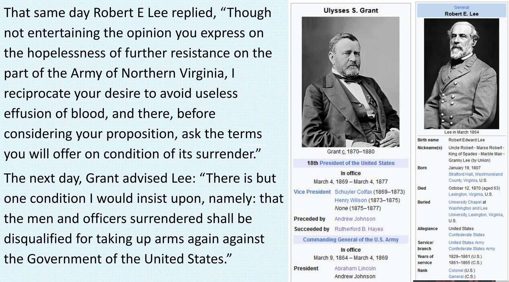 Robert E Lee Surrendering to Grant at Appomattox, Ending the American ...