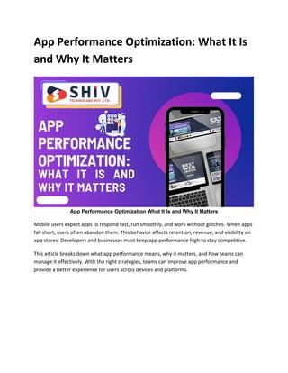 Improve App Performance: Key Tips Explained | PDF