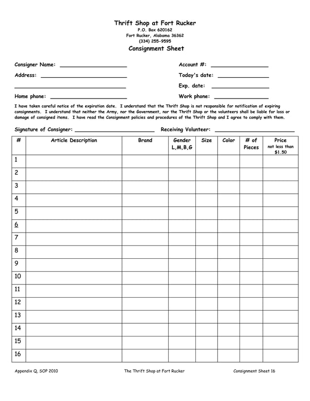 consignment sheet | PDF