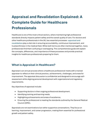 Appraisal and Revalidation Explained- A Complete Guide for Healthcare ...