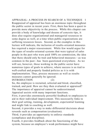 APPRAISAL A PROCESS IN SEARCH OF A TECHNIQUE 1Reappraisal of .docx