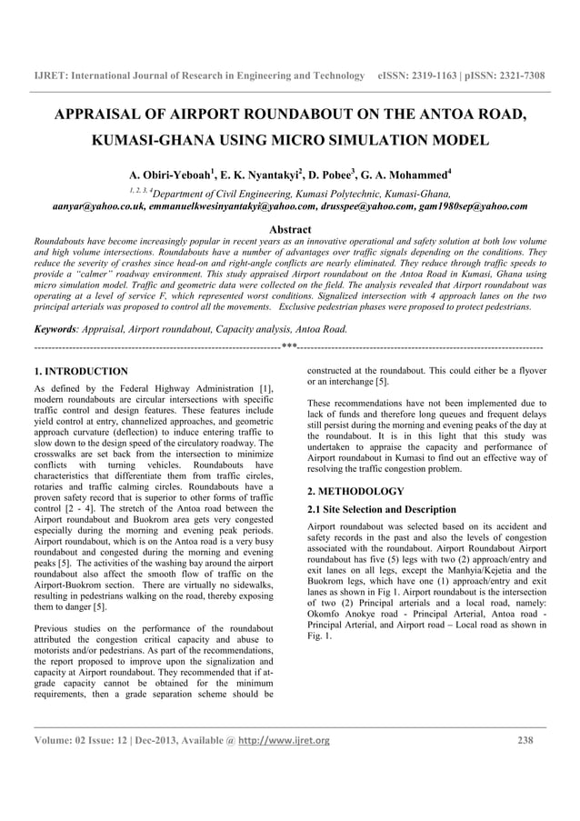 Appraisal of airport roundabout on the antoa road, | PDF