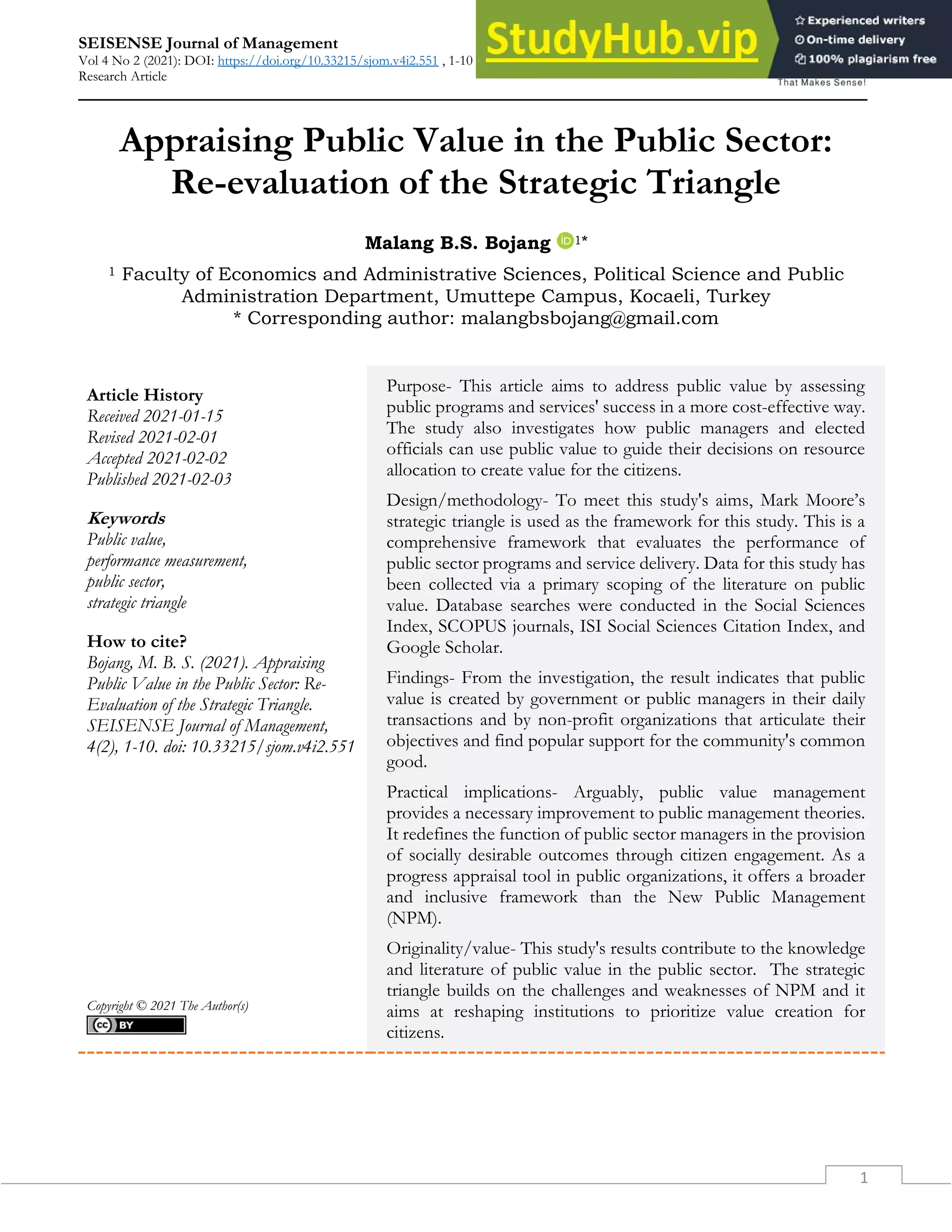 Appraising Public Value. Moore S Strategic Triangle | PDF