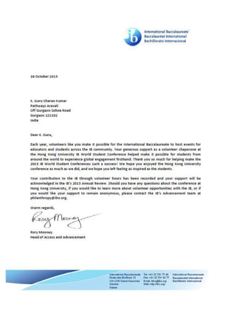 Appreciation letter from the IBO-Gurucharankumar | PDF