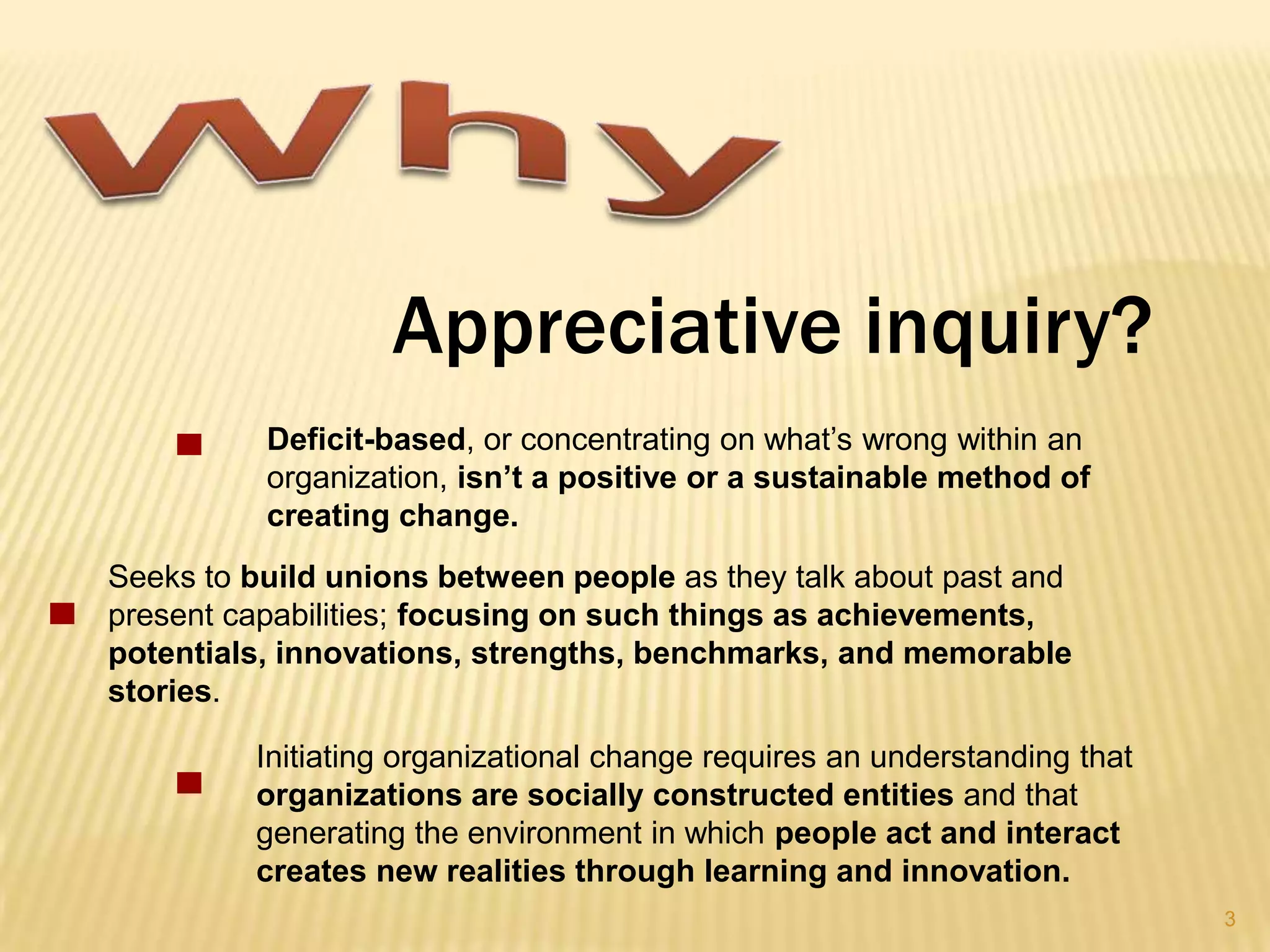 Appreciative inquiry applying the heliotropic principle to influence ...