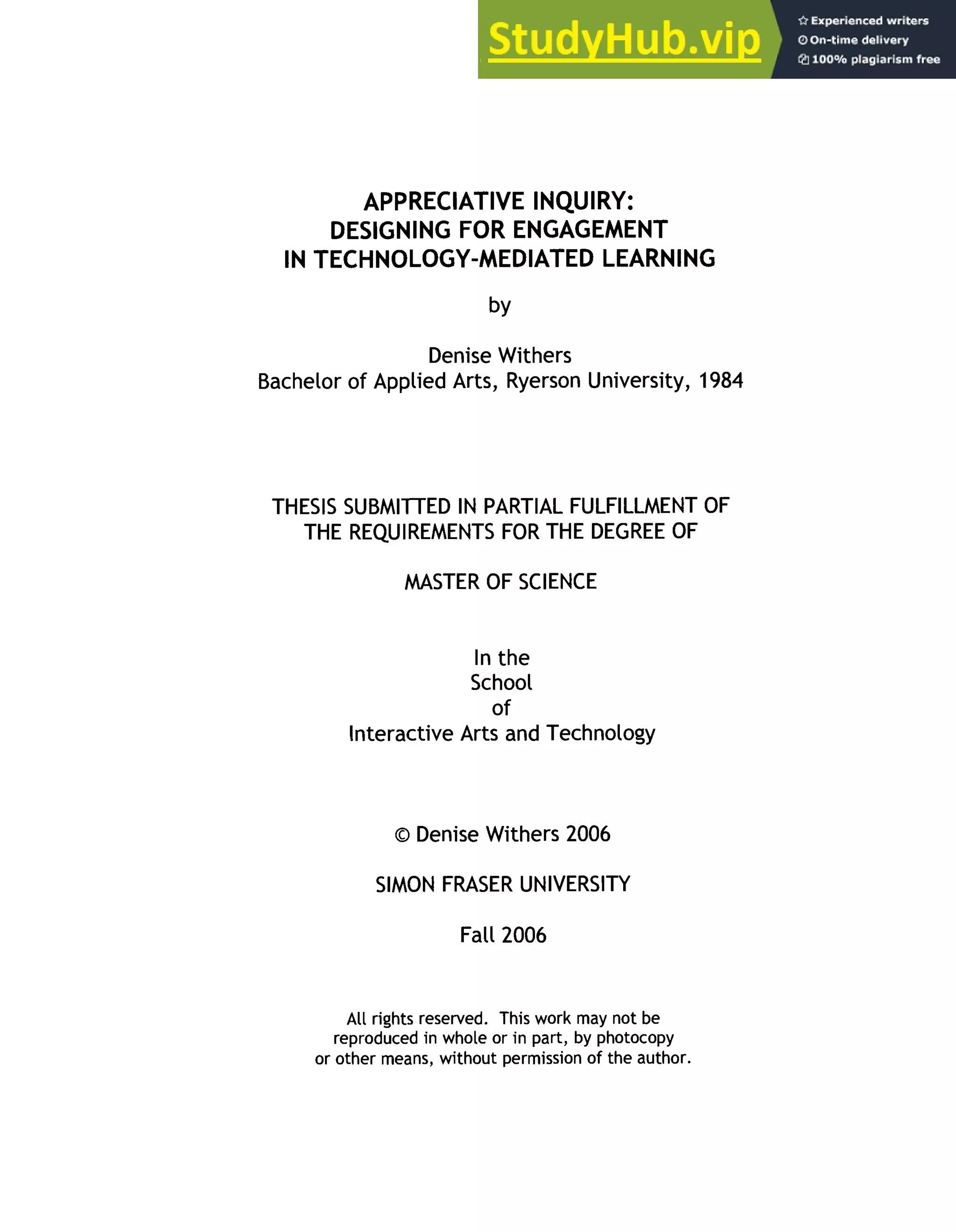 Appreciative Inquiry Designing For Engagement In Technology-Mediated Learning | PDF