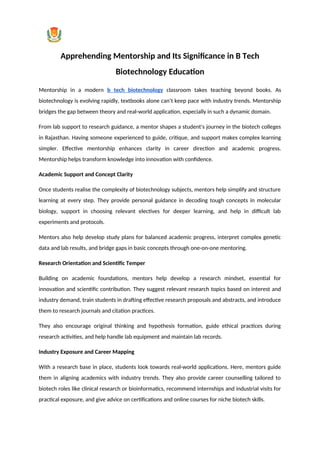 Apprehending Mentorship and Its Significance in B Tech Biotechnology ...