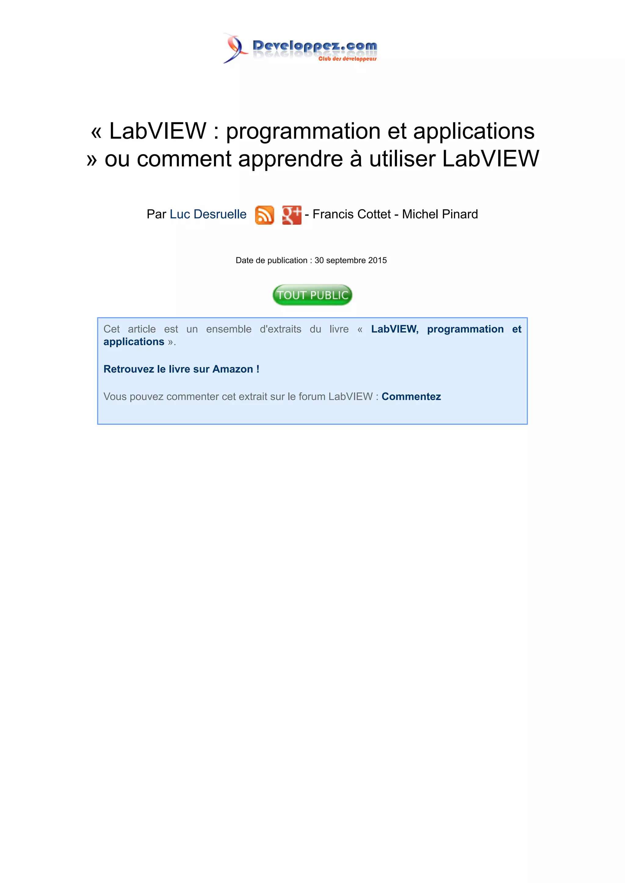 « LabVIEW : programmation et applications » ou comment apprendre à ...