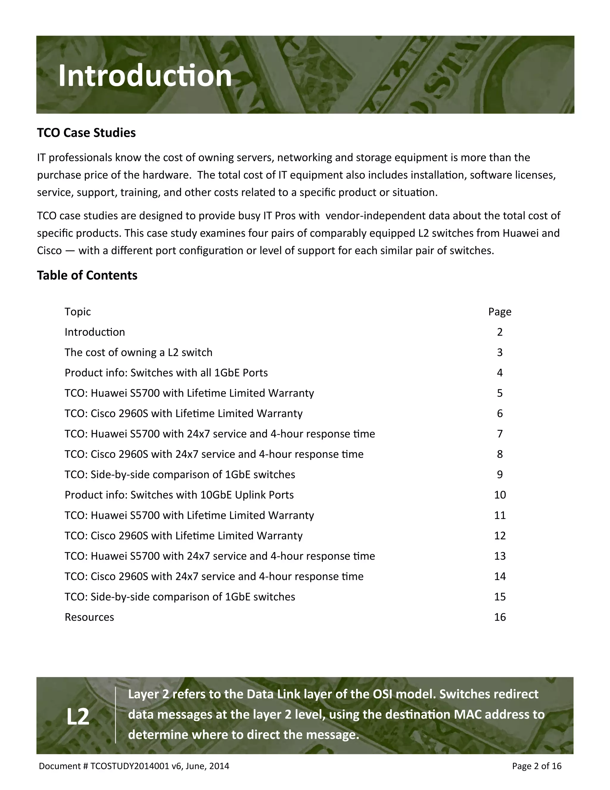 TCO Case Study - Cisco and Huawei L2 Switches | PDF