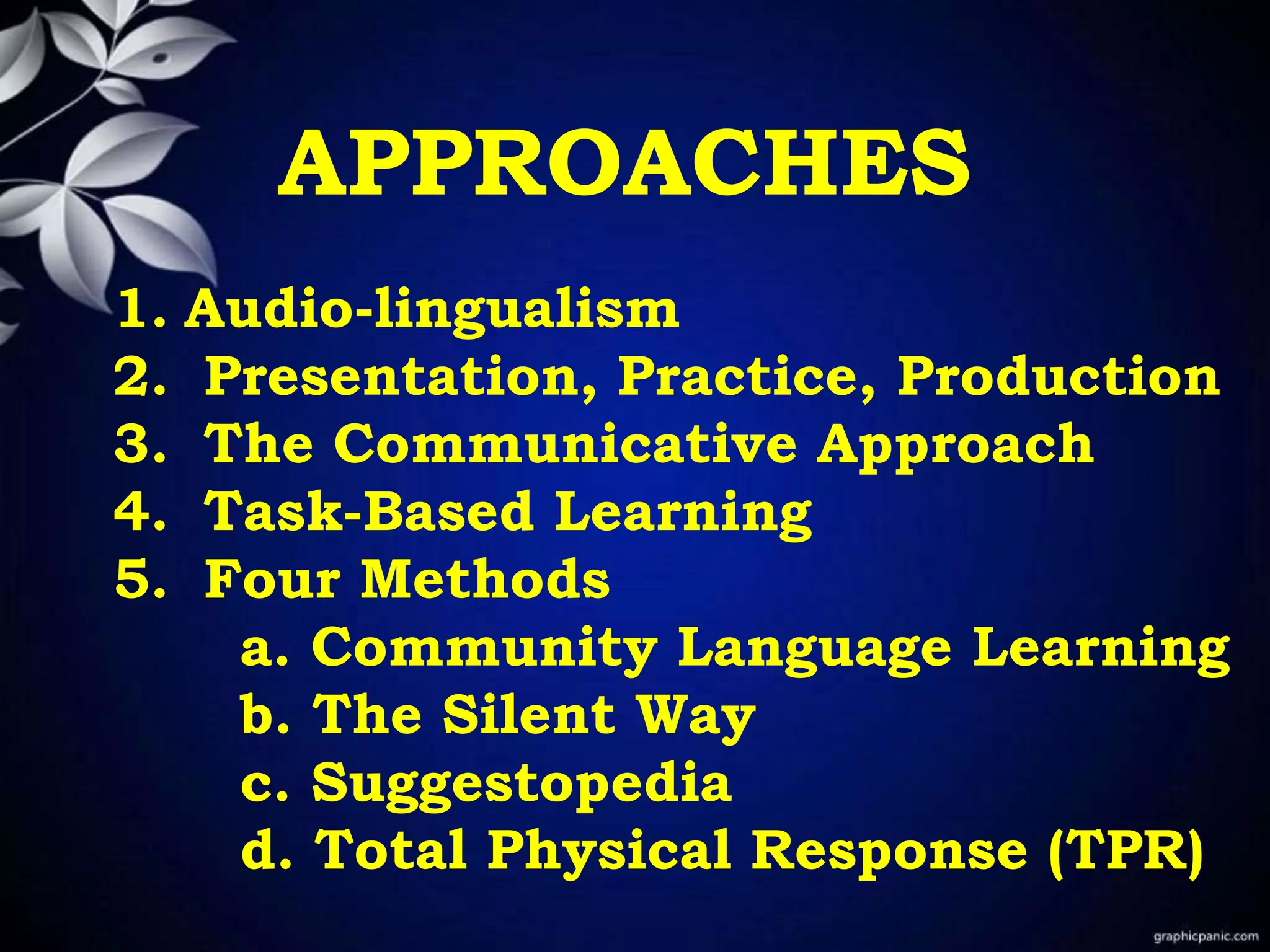 Introduction to Approaches to English Language Teaching | PPTX