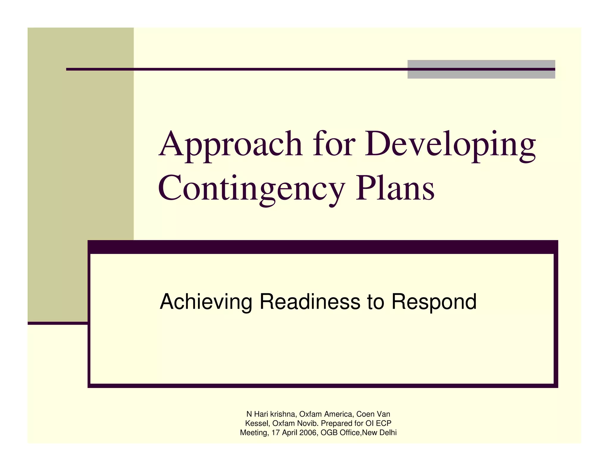 Approach To Contingency Plans | PDF