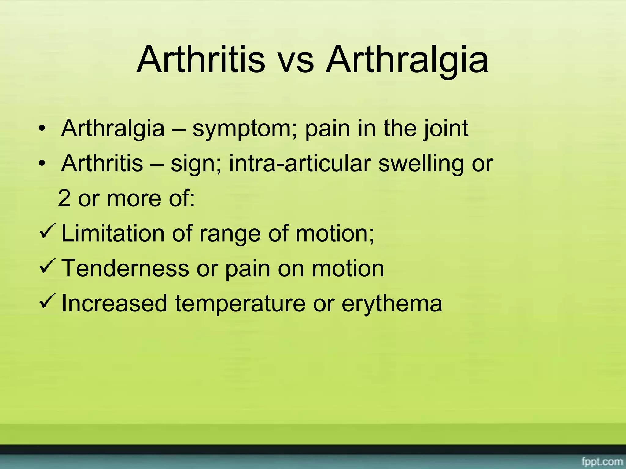 Approach arthritis in childhood | PPTX