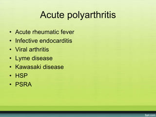 Approach arthritis in childhood | PPTX