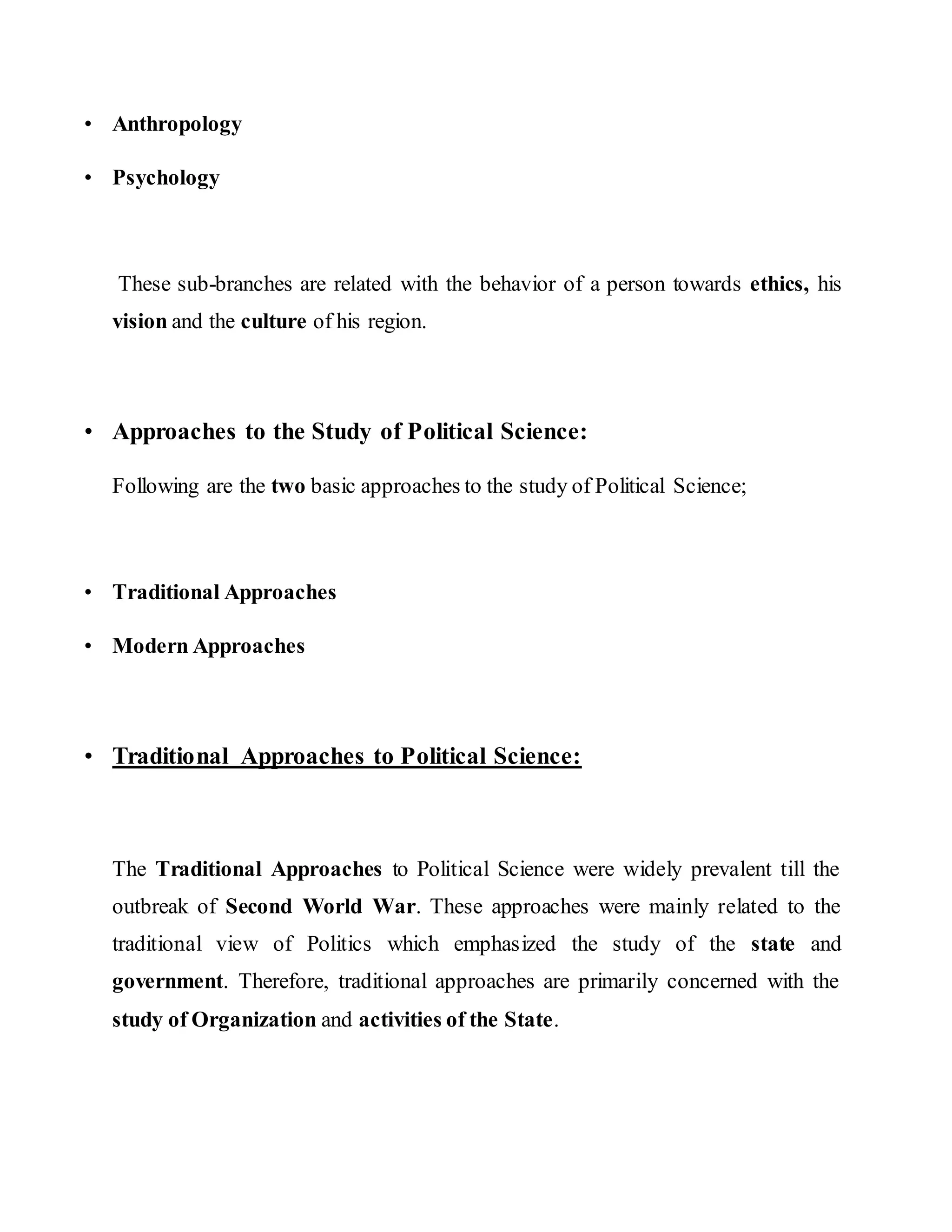 Traditional And Modern Approaches of Political Science | DOCX