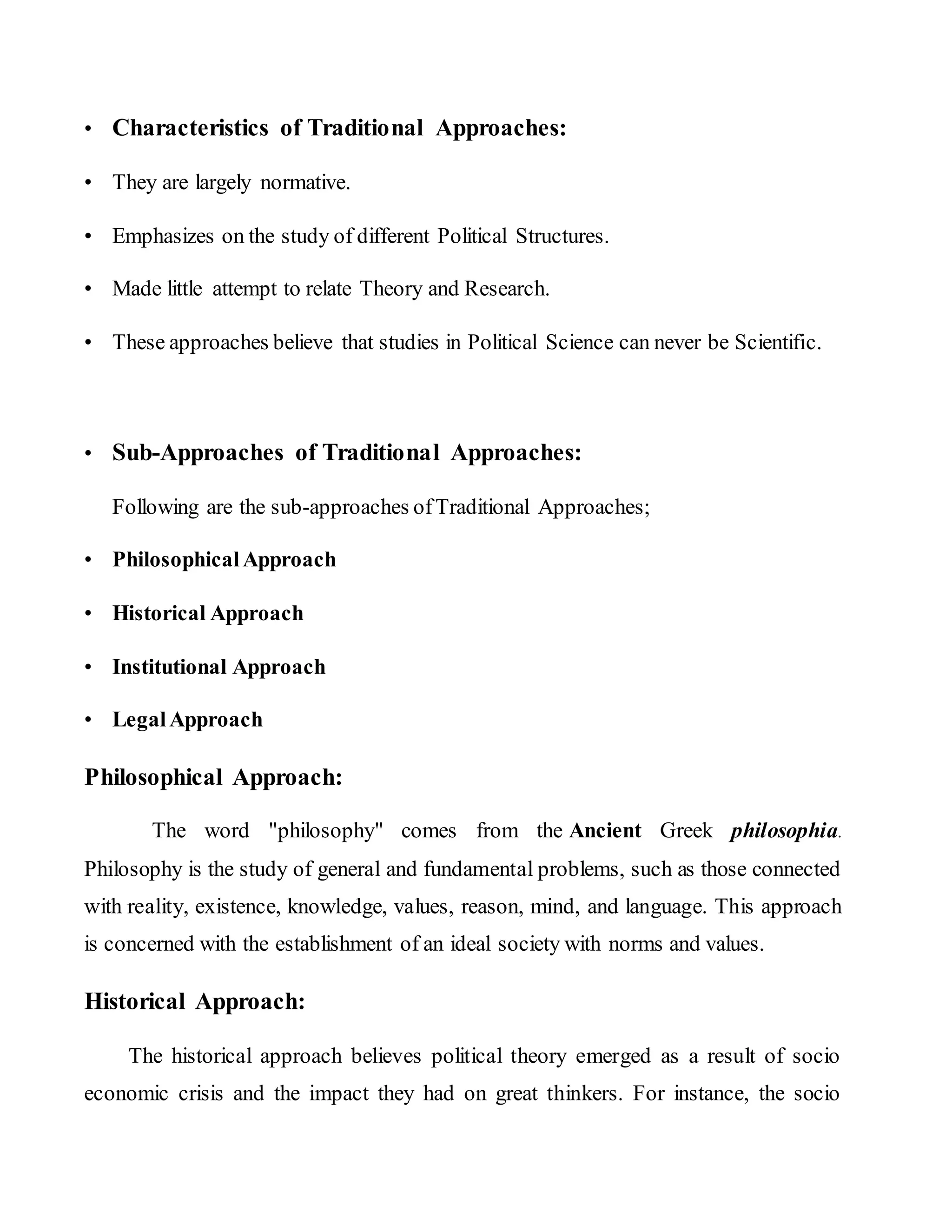 Traditional And Modern Approaches of Political Science | DOCX