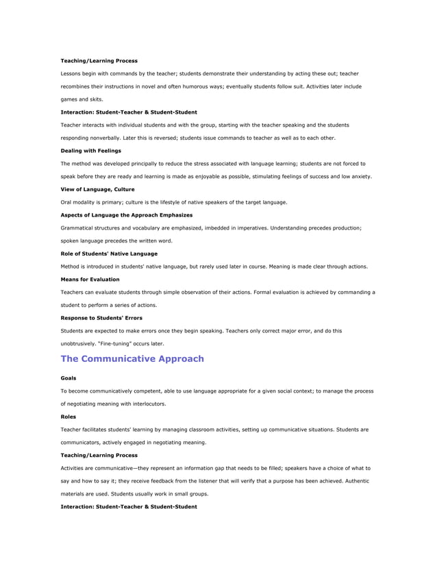 Approaches and methods in language teaching | DOCX | Education