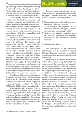 Approaches And Strategies In Teaching Philippine Literature Employed By ...