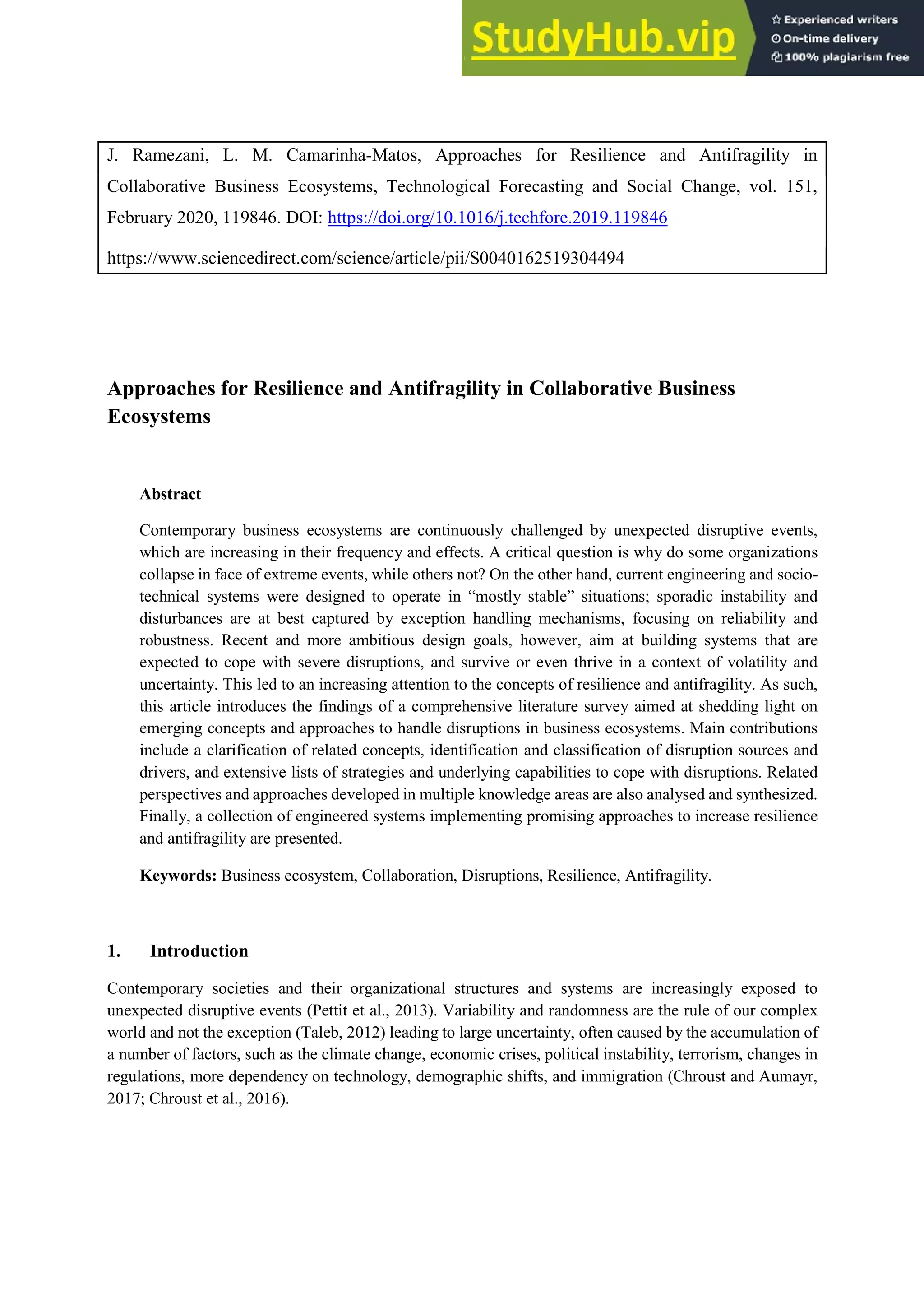 Approaches For Resilience And Antifragility In Collaborative Business Ecosystems | PDF