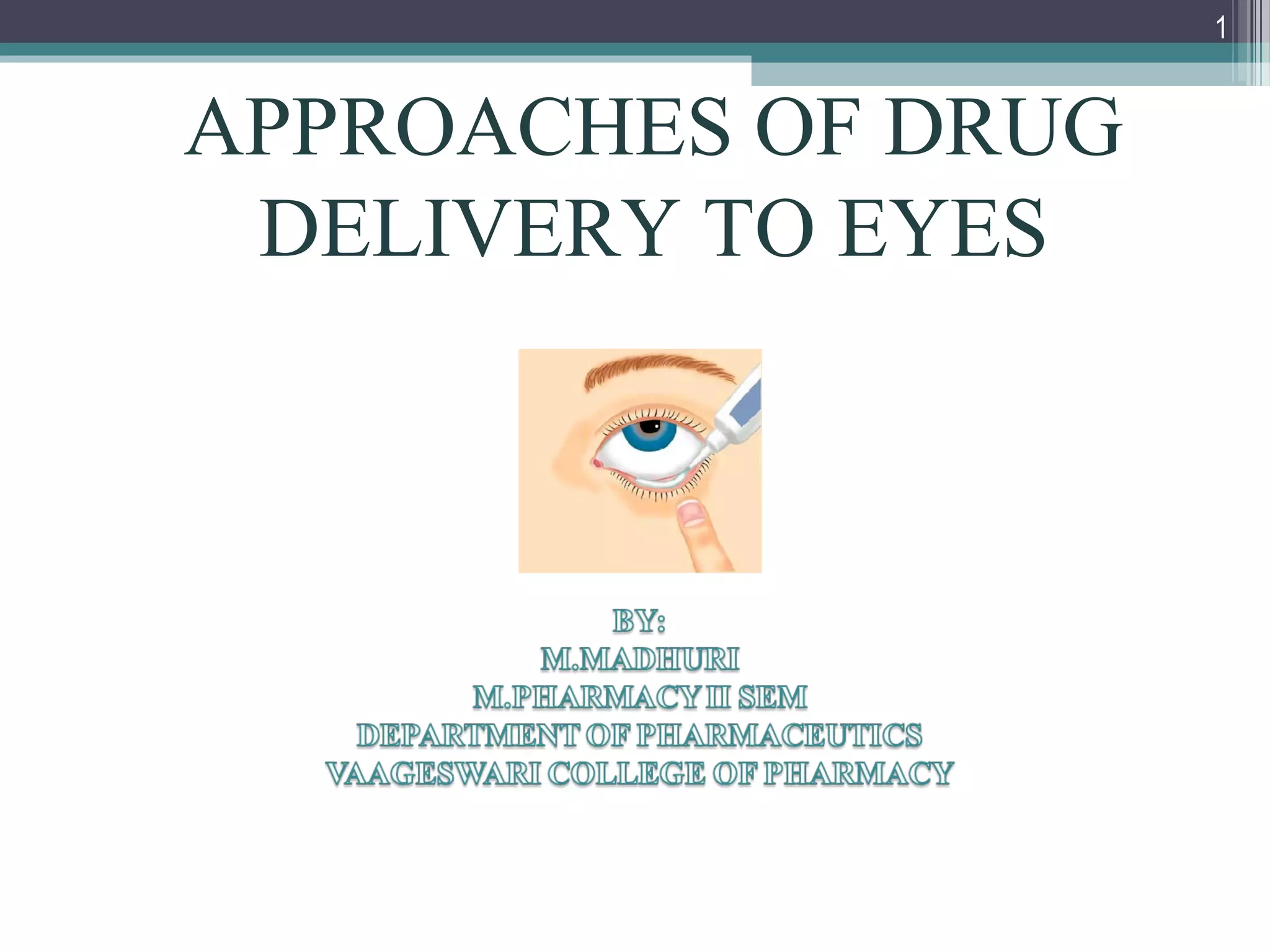 APPROACHES OF DRUG DELIVERY TO EYES | PPT