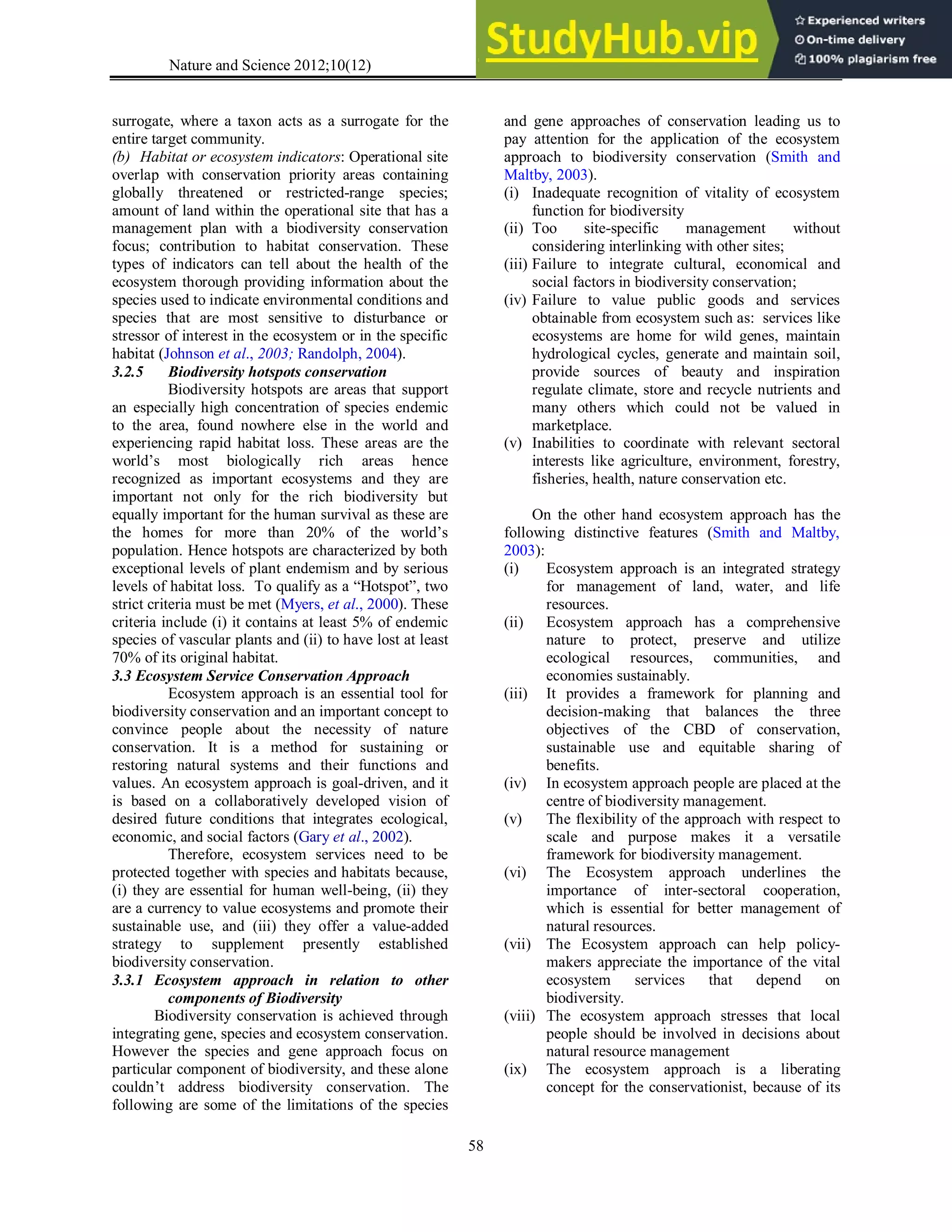 Approaches To Conservation And Sustainable Use Of Biodiversity- A ...