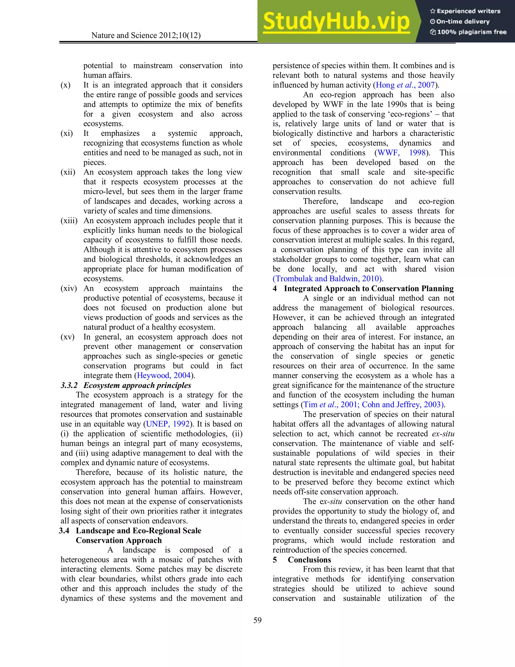 Approaches To Conservation And Sustainable Use Of Biodiversity- A ...