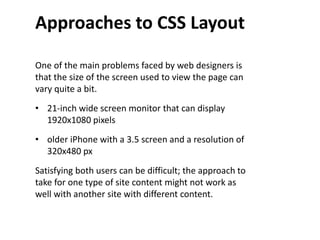 Approaches to CSS Layout | PPTX | Web Design and HTML | Internet