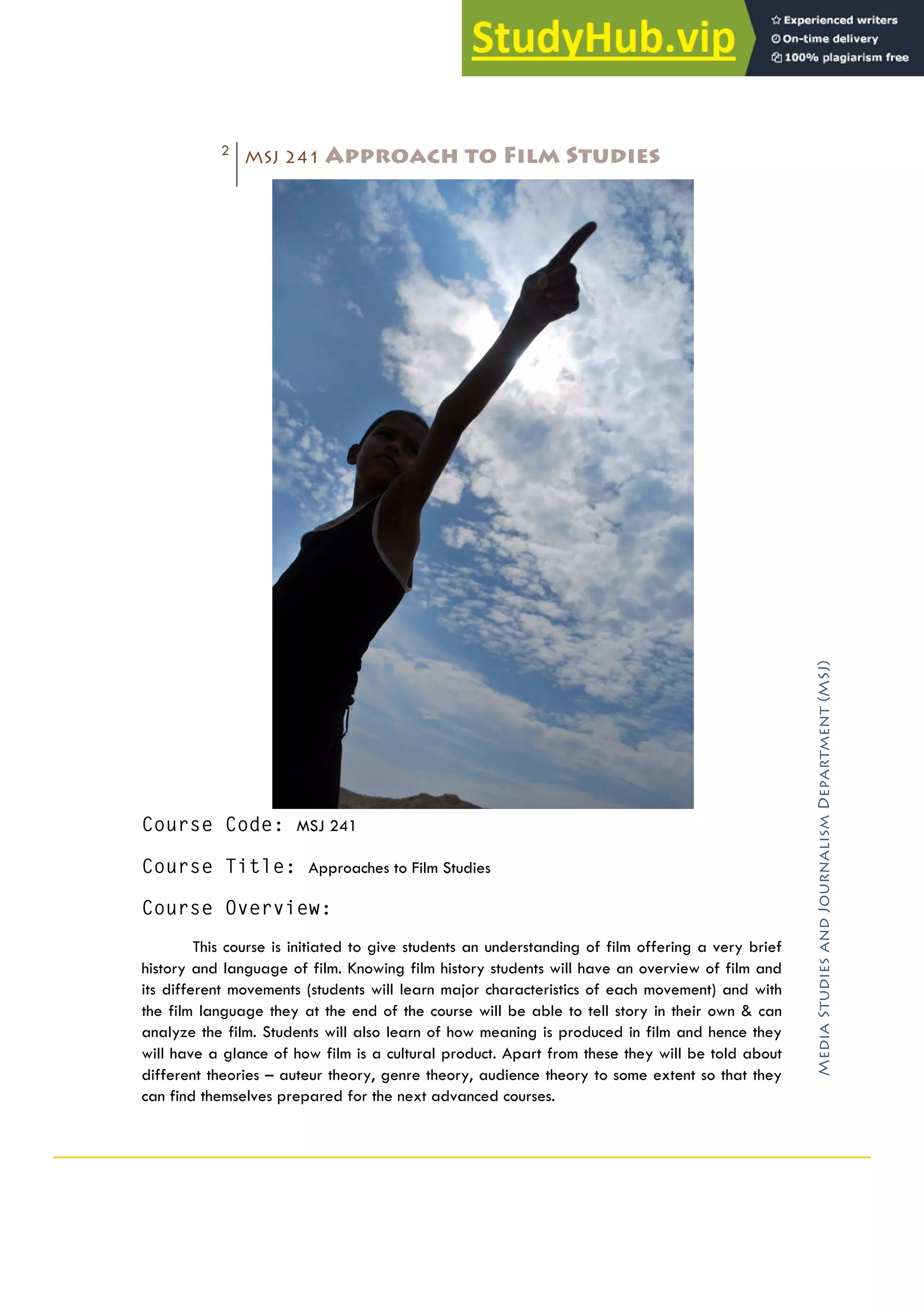 Approaches To Film Study Course Curriculum | PDF