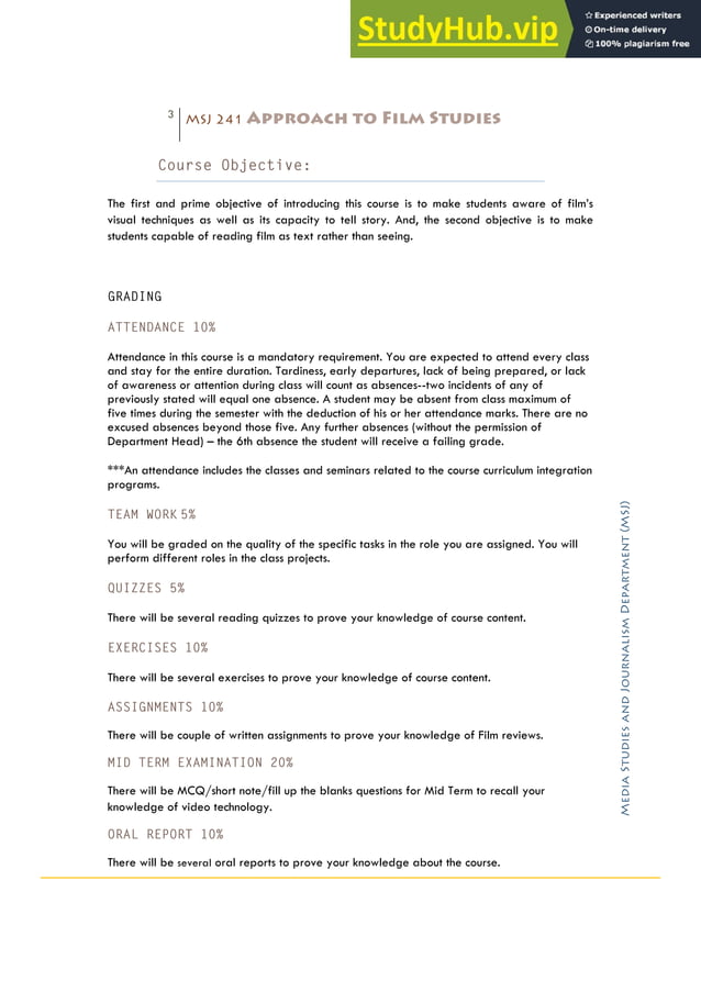 Approaches To Film Study Course Curriculum | PDF