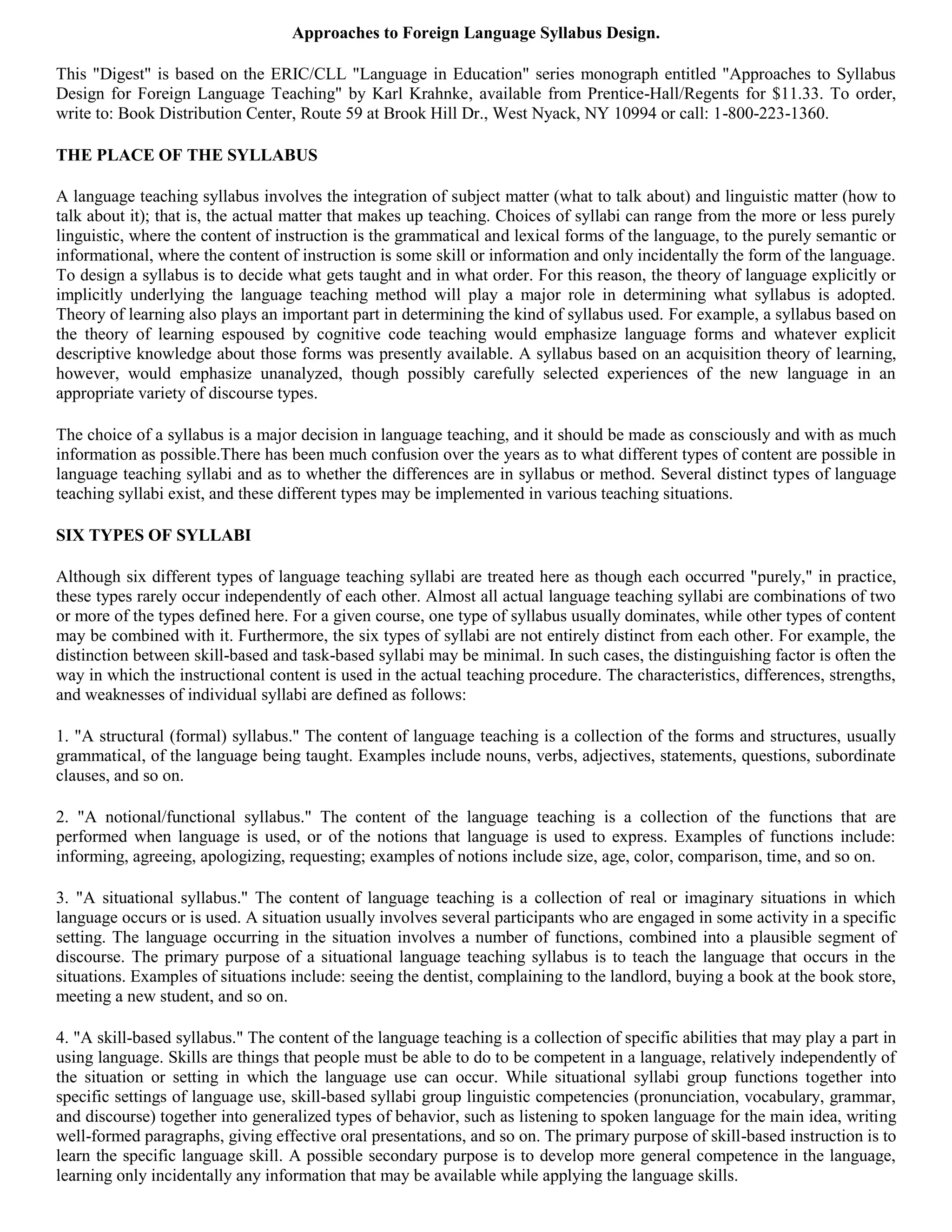 Approaches to foreign language syllabus design | DOCX